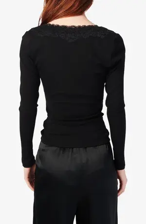 Cami Nyc Rooney Lace Trim Rib Top - Black