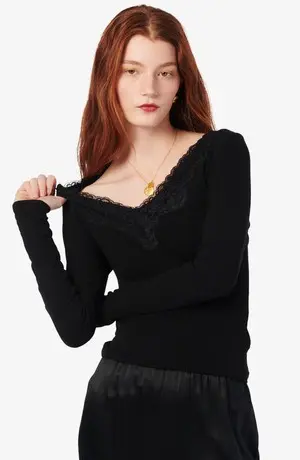 Cami Nyc Rooney Lace Trim Rib Top - Black