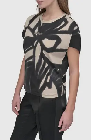 Dkny Print Cotton-blend Top - Floral Black