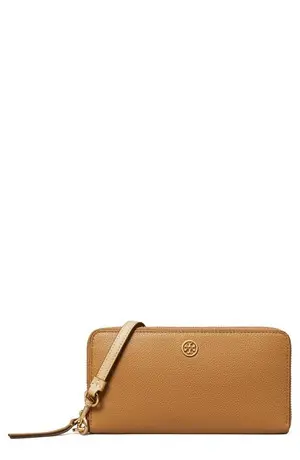 Tory Burch Robinson Pebble Leather Zip Continental Wallet Tiramisu