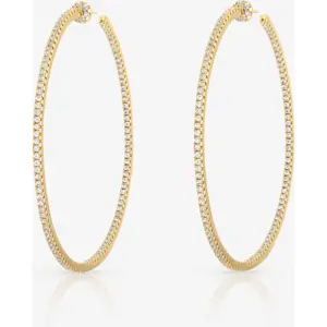 Ben Oni Thin Pave Inside Out Hoop Earrings - Gold