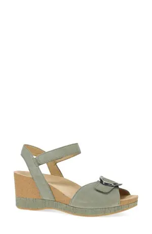 Dansko Stella Ankle Strap Platform Wedge Sandal - Sage Milled Nubuck