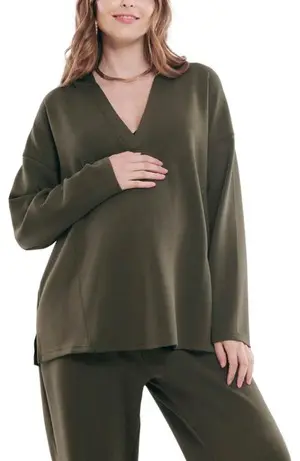 Motherhood Maternity V-neck Pullover Scuba Knit Hoodie