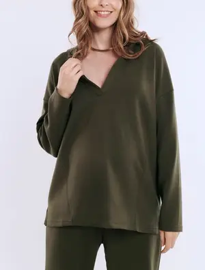 Motherhood Maternity V-neck Pullover Scuba Knit Hoodie