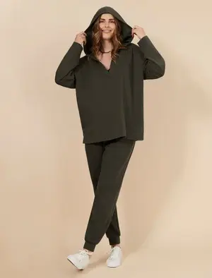 Motherhood Maternity V-neck Pullover Scuba Knit Hoodie