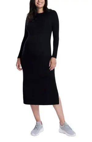 Motherhood Maternity Crew Neck Rib Knit Column Dress - Black