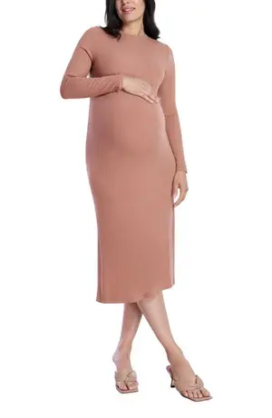 Motherhood Maternity Crew Neck Rib Knit Column Dress - Mocha Mousse