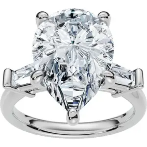 BLISS DIAMOND 3/4ct Certified Pear & Baguette Diamond Engagement Ring In 14k Gold - 14k White Gold