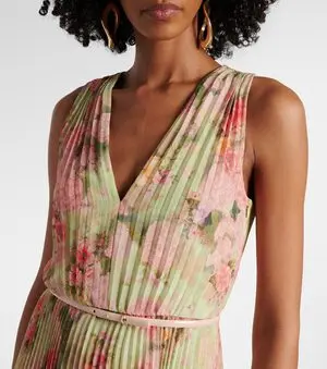 Max Mara Floral Plissé Georgette Midi Dress