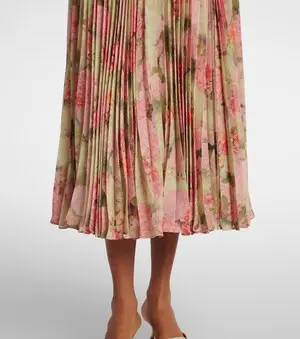 Max Mara Floral Plissé Georgette Midi Dress