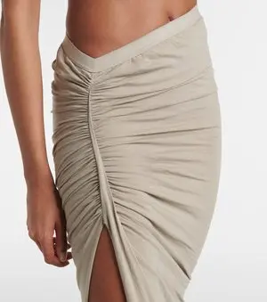 Rick Owens Ruched Cotton Jersey Maxi Skirt