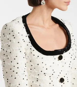 Nina Ricci Polka-dot Fringed Wool-blend Tweed Jacket