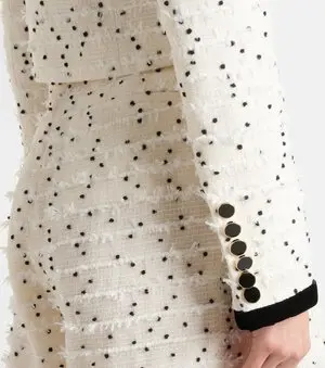 Nina Ricci Polka-dot Fringed Wool-blend Tweed Jacket