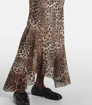 GANNI Ruched Leopard-print Maxi Dress