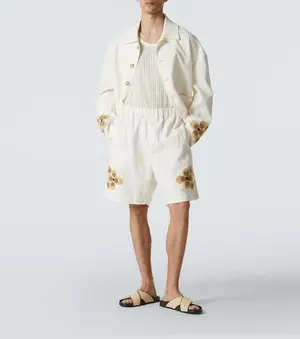 Commas Embroidered Linen And Cotton Shorts