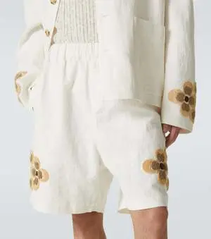 Commas Embroidered Linen And Cotton Shorts
