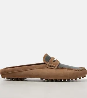 Brunello Cucinelli Monili Suede Driving Mules - Brown