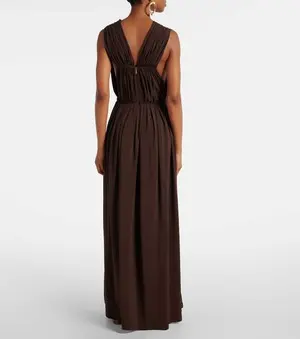 Max Mara Pleated Gathered Maxi Dress - Brown