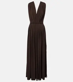 Max Mara Pleated Gathered Maxi Dress - Brown