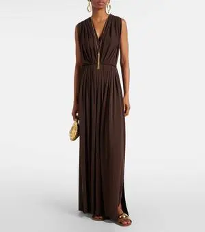 Max Mara Pleated Gathered Maxi Dress - Brown
