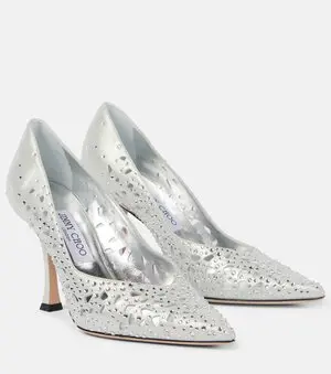 JIMMY CHOO Ziri 90 Embellished Suede Pumps - Silver