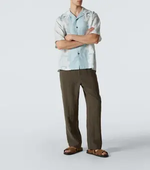 Commas Paradise Floral Linen Bowling Shirt - Blue