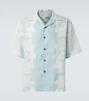 Commas Paradise Floral Linen Bowling Shirt - Blue