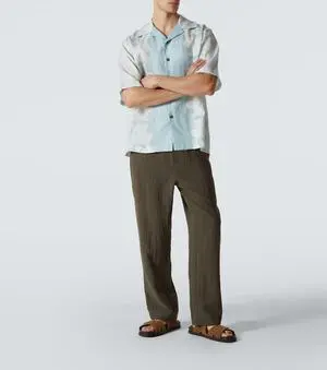 Commas Paradise Floral Linen Bowling Shirt - Blue