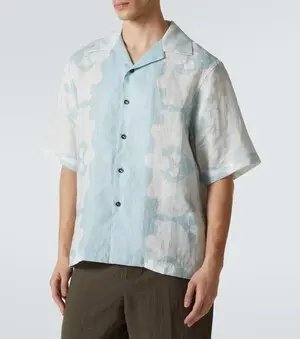 Commas Paradise Floral Linen Bowling Shirt - Blue