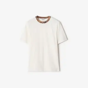 Burberry Check Trim Cotton T-Shirt Chalk