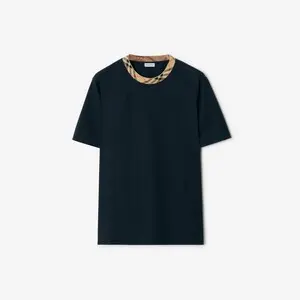Burberry Check Trim Cotton T-Shirt Navy