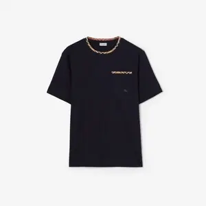 Burberry Check Trim Cotton T-Shirt Navy