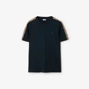 Burberry Check Trim Cotton T-Shirt Navy