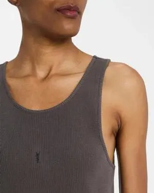 Saint Laurent Saint Laurent YSL Embroidered Tank Top Gris Fonceanthracit