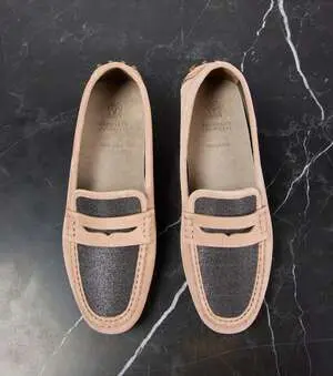 Brunello Cucinelli Monili Suede Driving Loafers - Pink