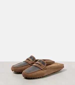 Brunello Cucinelli Monili Suede Driving Mules - Brown