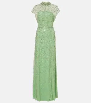 Jenny Packham Crystal Drop Embellished Gown - Green