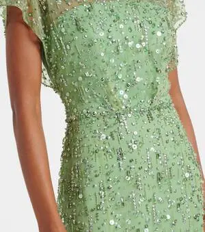 Jenny Packham Crystal Drop Embellished Gown - Green