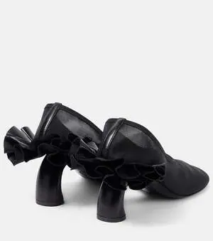 Dries Van Noten Ruffled Leather-trimmed Mesh Pumps