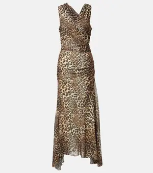 GANNI Leopard-print Mesh Maxi Dress - Multicoloured