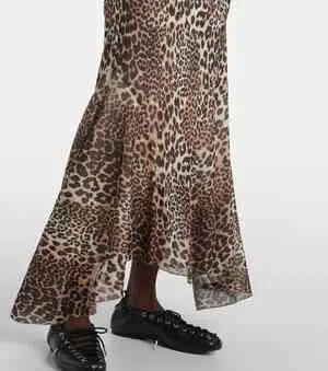 GANNI Leopard-print Mesh Maxi Dress