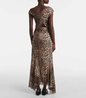 GANNI Leopard-print Mesh Maxi Dress