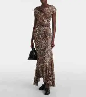 GANNI Leopard-print Mesh Maxi Dress