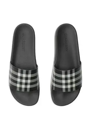 Burberry Check Print Slides - Black