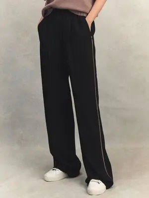 REISS Wide-leg Trousers With Elasticated Waistband - Black