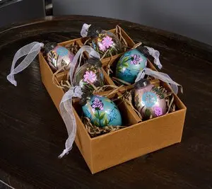 HOME REFLECTIONS Hand Painted 6pc Mini Glass Egg Ornaments