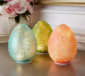 VALERIE PARR HILL Set Of 3 Illuminated Mercury Glass Polkadot Eggs Valerie - One-color