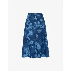 High Rise Denim Midi Skirts