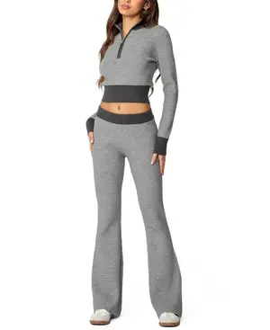 EDIKTED Contrast Knit Flared Pants