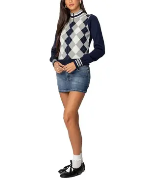 EDIKTED Madisen Argyle Knit Cardigan
